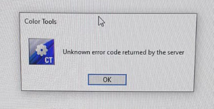 Error:"The Server returned an unknown error code" when launching Color ...